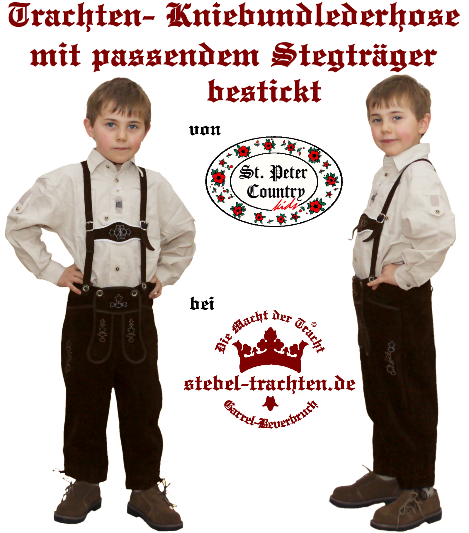 Lederhose Kniebundlederhose bestickt mit Träger St. Peter Trachten ...